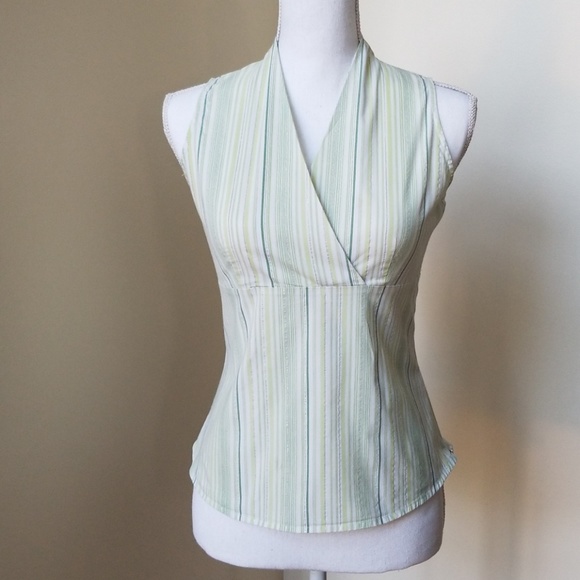 G2000 | Tops | G200 High Neck Sleeveless Green Silver Metallic Top ...